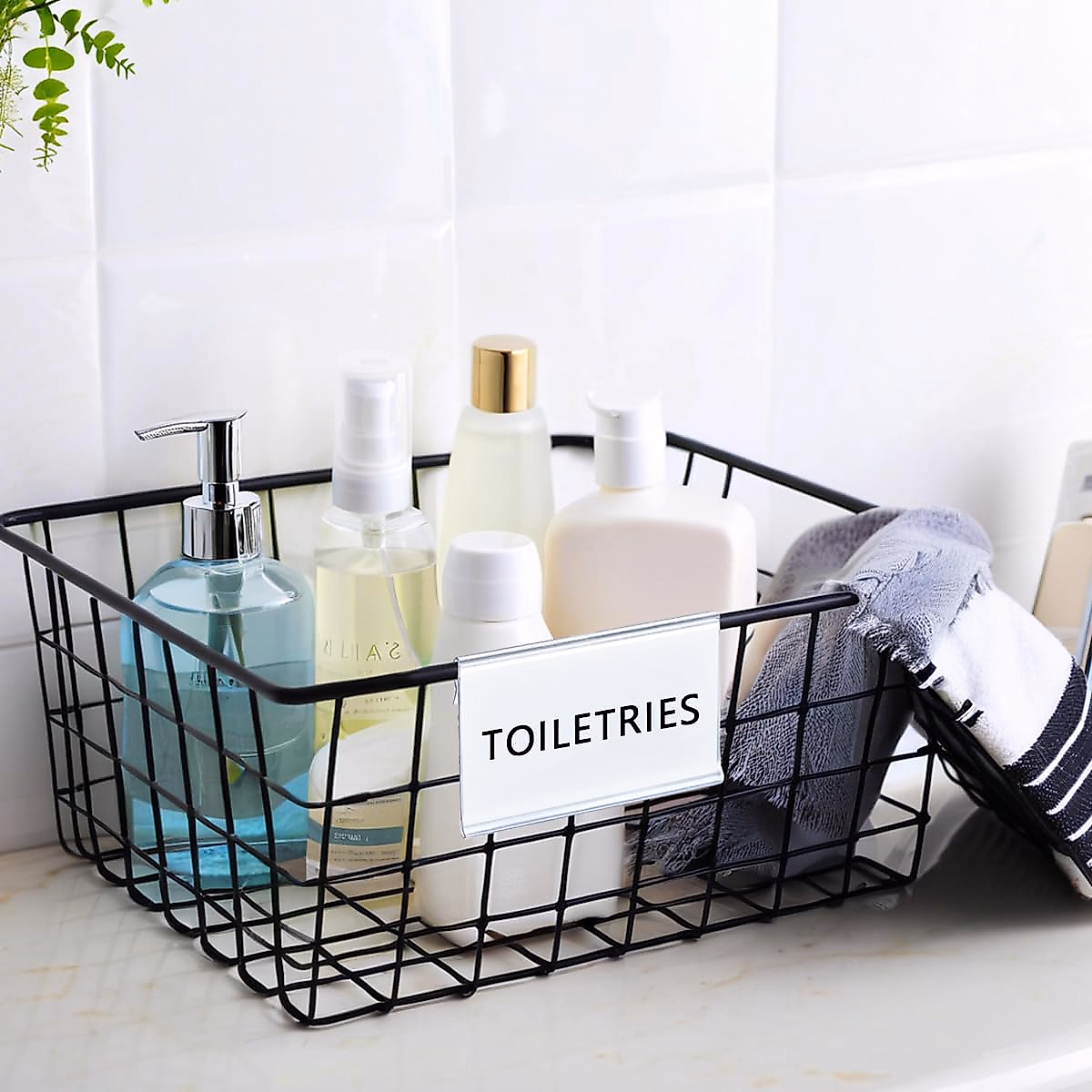 Diteje 20 Pack Plastic Wire Shelf Label Holder,Shelving Rack Retail Sign Hook Labels Clip On with Paper Inserts, 3.94x1.50inch