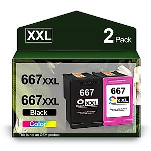 667 Ink Cartridges Black and Color Replacement for HP 667XL 667XXL for Deskjet Ink Advantage Plus 6075 6475 6476, Deskjet Ink Advantage 1275 2375 2775 (1 Black, 1 Tri-Color)