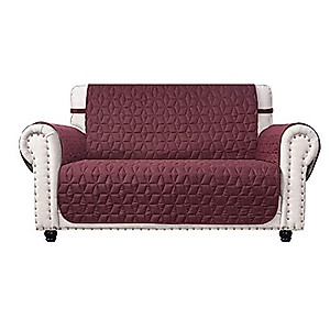 Ameritex Loveseat Cover Water-Resistant Quilted Furniture Protector with Back Nonslip Paws Slipcover for Dogs, Kids, Pets Loveseat Slipcover Stay in Place for Leather (Burgundy, 46'')