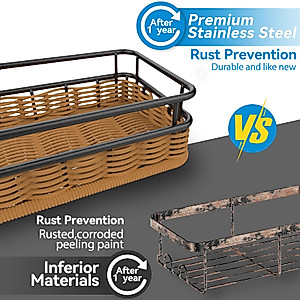 Getsrichfc Shower Caddy, 3 Pack Rustproof Stainless Steel, Weave Rattan, Adhesive Organizer, Large Capacity, Bathroom Storage, Black