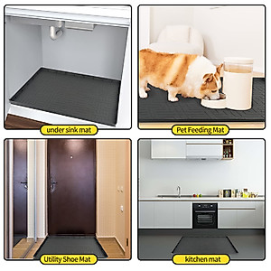 Under Sink Mat for Kitchen, 34"x21" Silicone Waterproof Mat Kitchen Bathroom Waterproof Cabinet Mat Sink liner, Protector for Under Sink Tray for Drips Leaks Mat, Hold Up to 4 Gallons - Grey