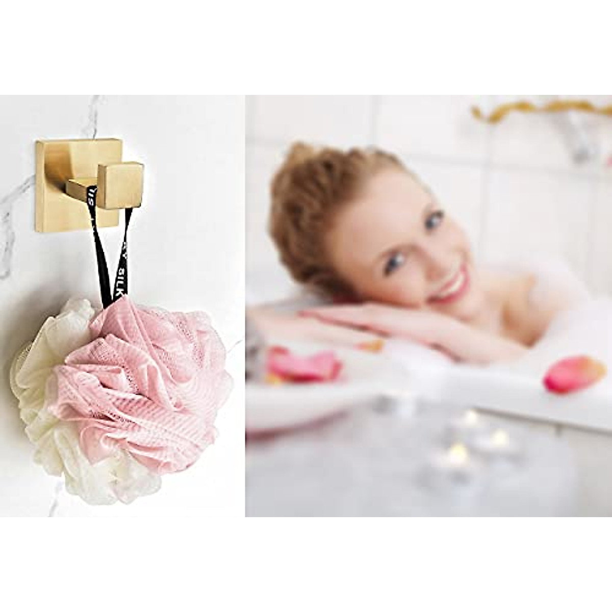 Towel Hooks for Bathrooms Brush Gold Stainless Steel 304 Robe and Coat Hook Modern Square Heavy Duty Wall Mount Clothes Hook 2 of Pack… (Brush Gold)