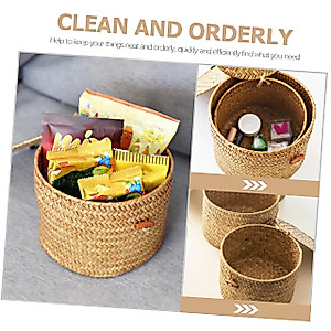 Zerodeko 3pcs Storage Box with Lid Wicker Baskets Wicker Basket with Lid Seagrass Storage Woven Toilet Paper Storage Basket Storage Basket for Shelves Round Seaweed Clamshell Shelf Basket