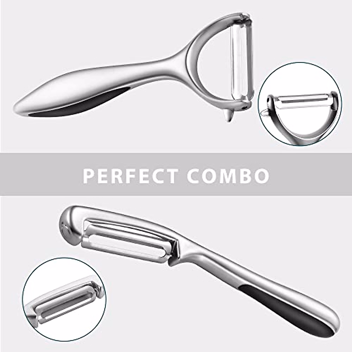 Vegetable Peelers for Kitchen - KITEXPERT Potato Peeler Set Includes A Y Peeler and An I Shape Apple Peeler, Good Grip Veggie Peeler with Non-slip Handle and Sharp Swivel Blades for Kitchen Food