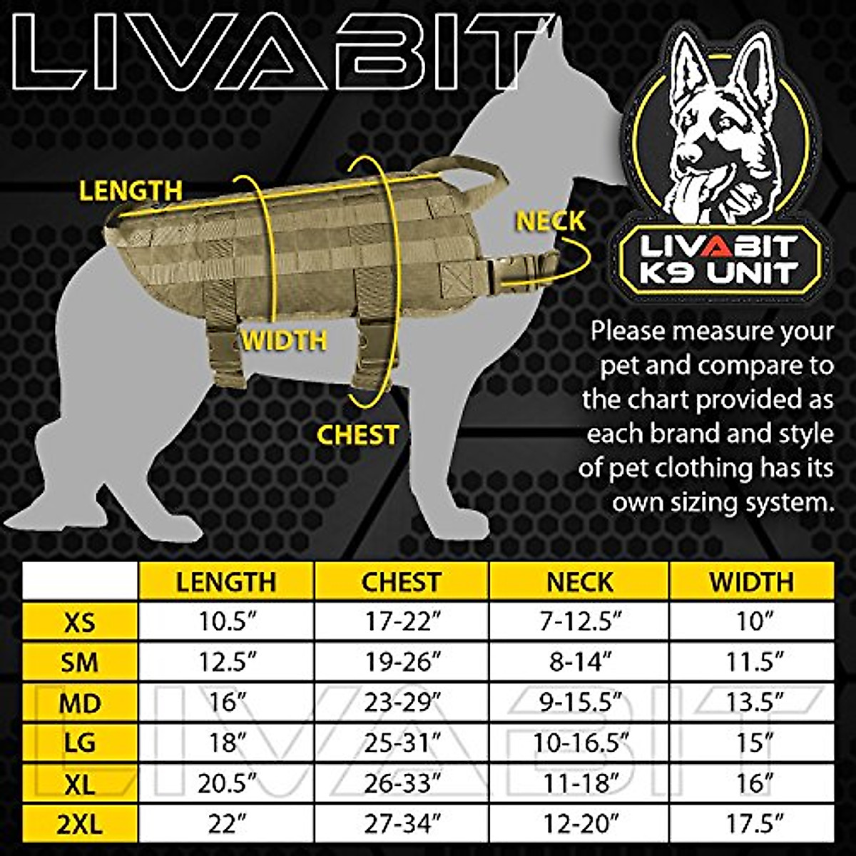 LIVABIT [ Tan ] Canine Service Dog Tactical Molle Vest Harness Large