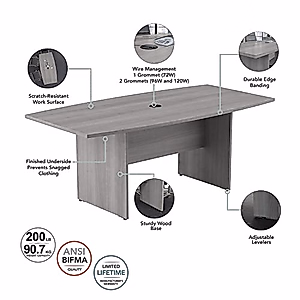 Bush Business Furniture Conference Table for 8-10 People | Boat Shaped 10 FT Engineered Wood Meeting Desk with Wooden Base for Office Boardrooms, 120W x 48D, Platinum Gray