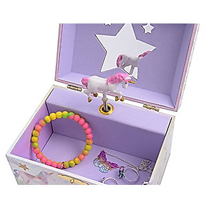Jewelkeeper Girl's Musical Jewelry Storage Box with Spinning Unicorn, Glitter Rainbow and Stars Design, The Beautiful Dreamer Tune
