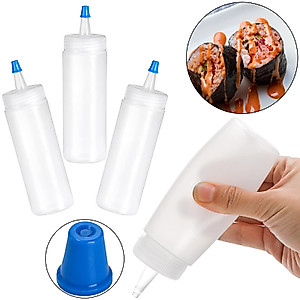 Fasmov Squeeze Bottle, 40 Pack 4-ounce Plastic Condiment Squeeze Squirt Bottles, Plastic Squeeze Bottles with Blue Tip Cap for Ketchup, Sauces, Salad Dressings, Crafts and More