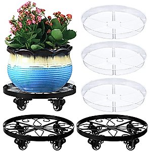 3 Pack Plant Caddy with Wheels Heavy Duty 11.8 Inch Metal Plant Stand with Wheels Plant Dolly Rolling Plant Stand Plant Roller with Casters for Indoor and Outdoor with 3 Pack Plant Saucers, Black