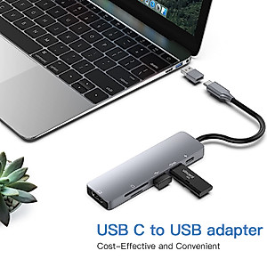 UUETKNN USB C HUB 6 in 1 USB C Laptop Docking Station Dual with 4K HDMI 2 USB 3.0 SDMicro SD Card Reader 87W PD Charging and USB C to A Adapter Compatible grey 6.69 x 3.54 x 0.79 inches