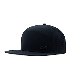 melin Trenches Icon Hydro, Black, Men's Performance Snapback Hats, Water-Resistant Fitted Flat Bill Baseball Caps for Men & Women, Golf, Running, or Workout Hat, Medium-Large