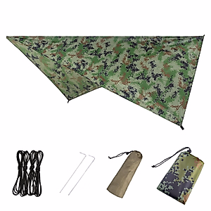 Azarxis Hammock Camping Tarp Rain Fly, Waterproof Tent Footprint Shelter Canopy Sunshade Cloth Picnic Mat for Outdoor Awning Hiking Beach Backpacking - Included Guy Lines & Stakes (Camouflage)