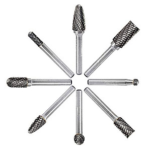 Carbide Burr Set 8pcs JESTUOUS 1/4 Inch Shank Diameter Double Cut Rotary Files Metal Grinding Polishing Carving Tool Drill Bits for Die Grinder Kits