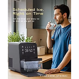 ecozy Nugget Ice Maker Countertop, Intuitive Ergonomic EcoScreen with One-Touch Timer, 33Lbs/24H Pebble Ice Maker Machine, Pull-Out Ice Basket with 3Lbs Storage, Self-Cleaning for Drinks & Cocktails