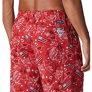 Columbia PFG Men’s Super Backcast Water Shorts, Quick Dry, Sun Protection, Red Spark Americana Fishing Print, Medium