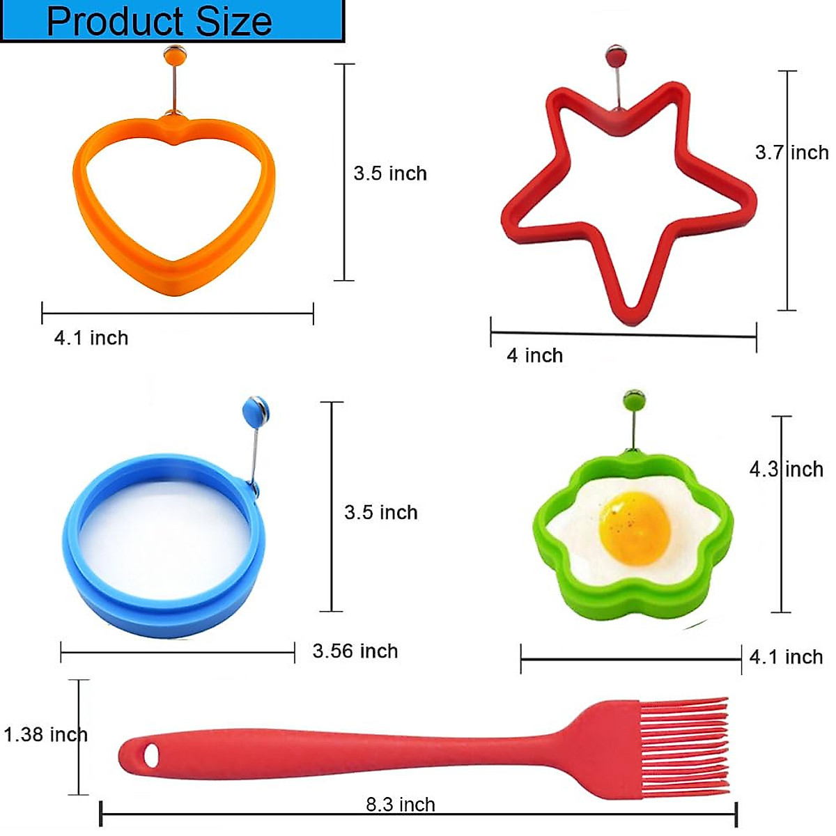 Egg Ring, Yubng Egg Cooking Rings, Round Pancake Mold, Silicone Ring for Eggs, 4 Pack Reusable Fried Egg Mold with an Oil Brush (multi-shapes)