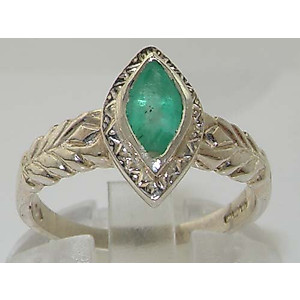925 Sterling Silver Real Genuine Emerald Womens Solitaire Engagement Ring - Size 6