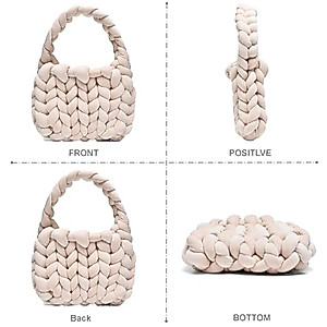Handwoven Tote Bags for Women Chunky Yarn Knit Shoulder Bag Handmade Braided Purse(Beige)