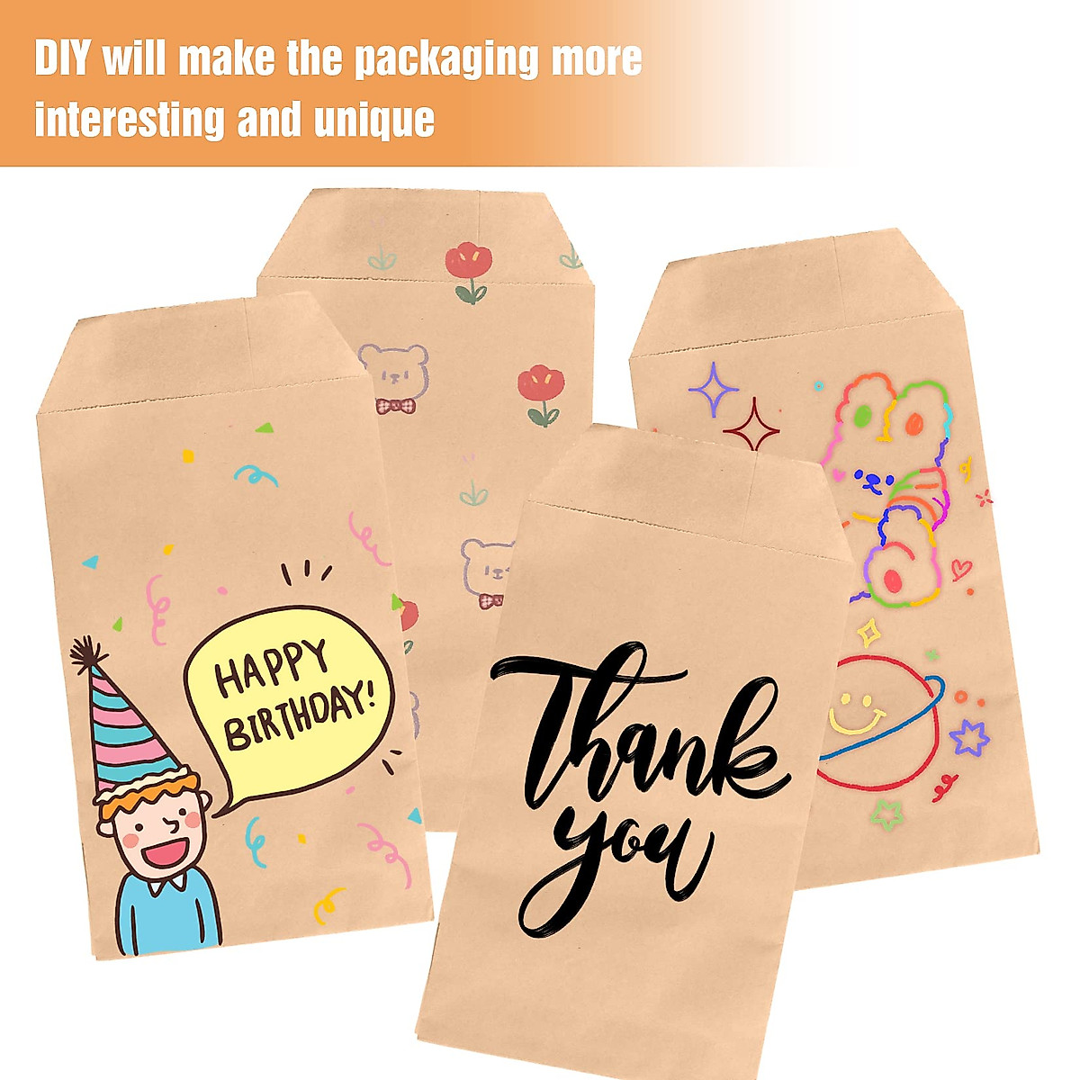 Florskoye Flat Kraft Paper Treat Bags White 100 Pack, 5x7 Inch Small Paper Bags for Gift Sandwich Candy Cookie Snacks Doughnut Popcorn Craft Jewelry Merchandise Party Favor Bags (White 5.1x7 Inches)