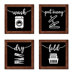 Zzbakress Farmhouse Laundry Room Decor,Wash Dry Fold Put Away Set of 4,Laundry Sign (black)