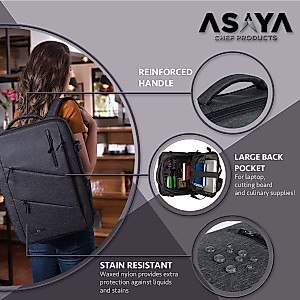 Asaya Chef Knife Backpack with 20 Pocket Knife Roll Bag - Over 30 Pockets for Knives and Kitchen Utensils - Stain Resistant Waxed Nylon - Padded for Extra Protection - Knives Not Included
