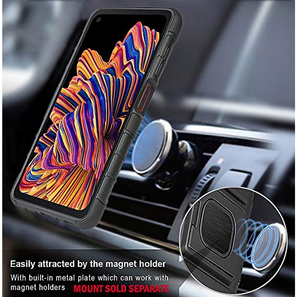 Case and Clip for Galaxy XCover Pro, Nakedcellphone [Black] Rugged Ring Grip Cover with Stand [Built-in Mounting Plate] and [Belt Hip Holster] for Samsung Galaxy XCover Pro Phone (SM-G715)