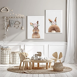 Joocrise Bunny Rabbit Wall Art Baby Girl Nursery Wall Art UNFRAMED, Nursery Canvas Prints Bunny Pictures for Nursery Room Decor Nursery Artwork Baby Woodland Animal Pictures 16x24 Inch, Set of 2