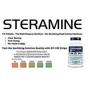 Steramine Quat Test Strips for Food Service, 30 x QT-10, Test Strips to Measure 0-400 ppm, for Testing Sanitizing Solutions Made with Steramine Quaternary Tablets, Hydrion QT-10E, 2 x Envelopes