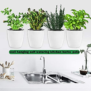 3 Pack Self Watering Wall Hanging Planter Pots Vertical Garden Window Hang Mount Indoor Outdoor Plant Flower Basket for Kitchen Herbs Balcony Railing Shelf Fence Bedroom Trellis Decor Modern White Box