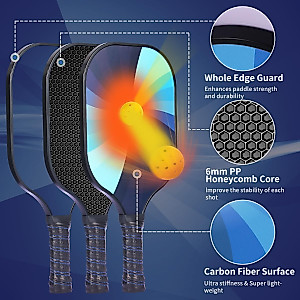 Pickleball Paddles Set of 2- Premium Rackets Fiber Face & Polymer Honeycomb Core Pickleball Set Includes 2 Pickleball Paddles + 4 Pickleball Balls + 1 Bag (ShuangMian)