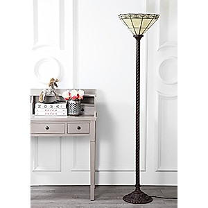 JONATHAN Y JYL8005A Moore Tiffany-Style 68.57" Torchiere LED Floor Lamp, Tiffany, Traditional, Art Nouveau Style, Office, Living Room, Family Room, Dining Room, Bedroom, Hallway, Foyer, Bronze
