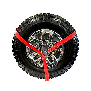 Reinforced Tie Down Lasso Straps 2" x 8 FT | Red | 2" Ratchets with Finger J Hooks | (Pack of Four) Car Hauler, Flatbed, Tow Truck, Professional Quality/Use