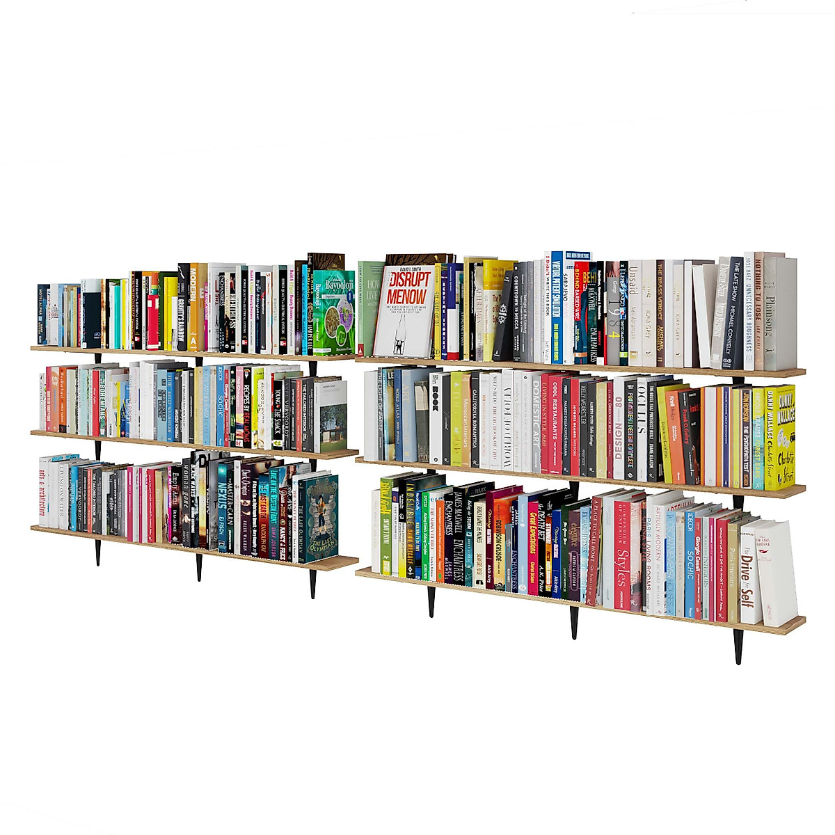 Wallniture Arras 48 inch Long Rustic Floating Shelves for Wall, Wall Bookshelf for Living Room, Floating Wall Shelf for Home Office, Bedroom, Pantry, Kitchen, Set of 6, Burnt, Wood