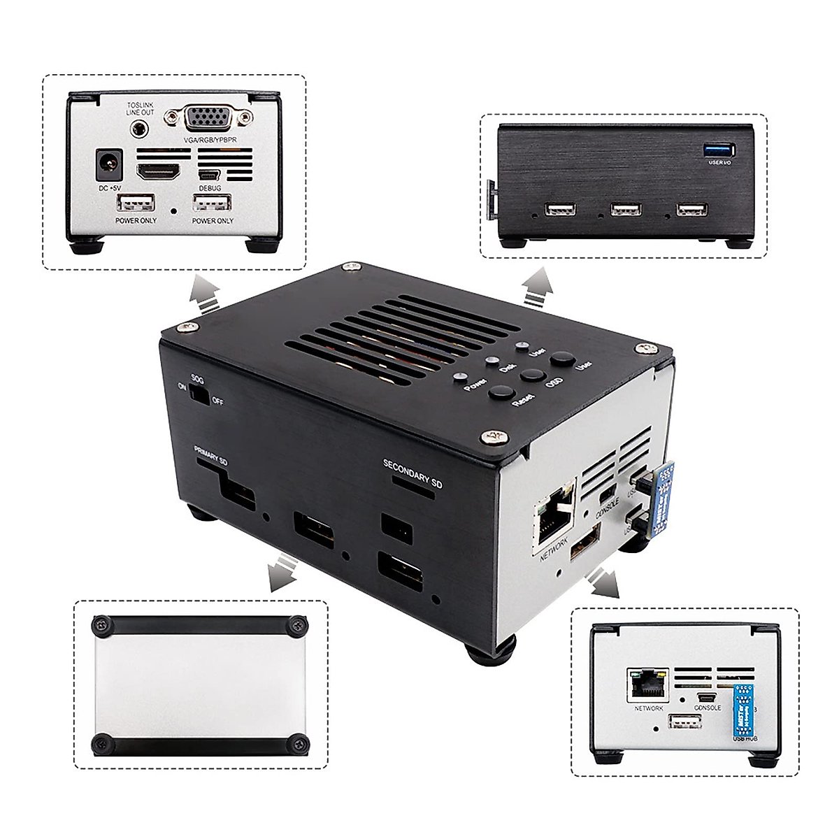 Jeankak Mister FPGA Metal Housing Kit, 32Mb SDRAM Board with Tutorial, USB Hub V2.1 Io Board Metal Housing Set for Simulates Game Consoles, Computers, and Arcade Boards
