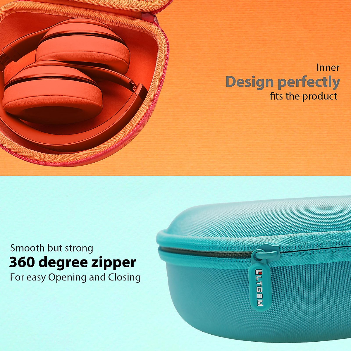 Headphone Case Compatible with Beats Studio Pro/Beats Solo 4 / Beats Studio 3 / Beats Solo 3 / Beats Solo 2 and for TOZO HT2 On-Ear Bluetooth Headphones - Black+Black