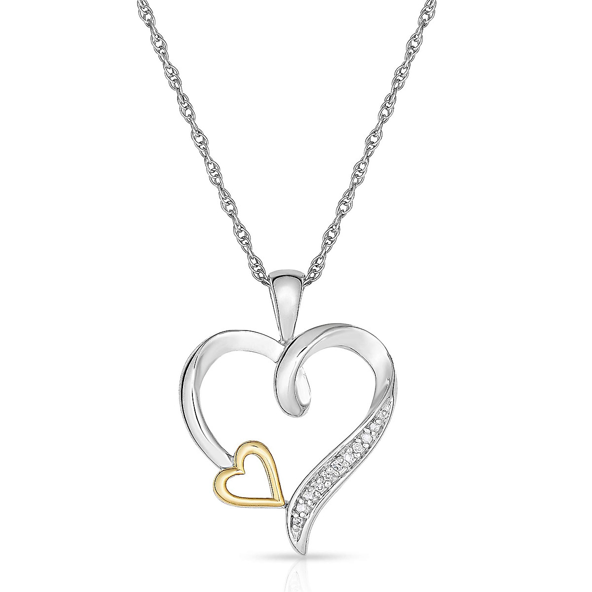 NATALIA DRAKE Dainty Open Diamond Heart Necklace for Women in 10K Yellow Gold and Rhodium Plated 925 Sterling Silver