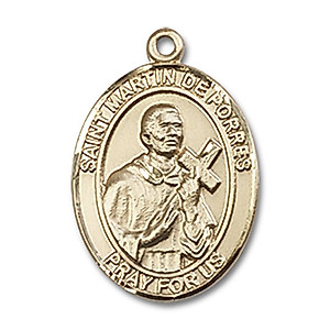 Gold Filled St. Martin De Porres Pendant 3/4 x 1/2 inches with Gold Filled Lite Curb Chain
