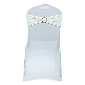 VDS - Ivory | Spandex Chair Sashes Bows | 10 PCS | Stretch Elastic Banquet Folding Chair Band with Silver Buckle Slider for Wedding Thanksgiving Halloween Christmas Party Home Decorations