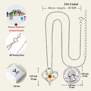 YL Women's Heart Necklace Sterling Silver Lily Flower Love Pendant 18k White Gold Created Garnet Jewelry