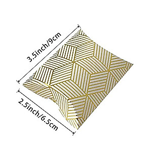 Samanter 50Pack Paper Gift Pillow Boxes Candy Chocolate Gift Packing Wrap Pouch Pie Bags for Wedding Party Christmas Gold