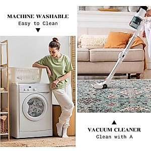 Mcadore 8x10 Area Rugs Washable Boho Rug, Non Slip Carpet for Living Room, Bedroom, Kitchen, Soft Low-Pile Rug, Turquoise Green/Floral