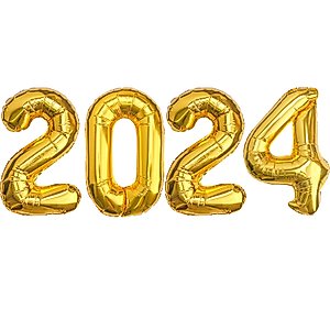 40 Inch 2024 Pack of 4 Gold Huge Numbers Balloons Giant Large Helium Foil Mylar Big Number for Christmas New Year Party Graduation Birthday (Gold, 40 Inches)