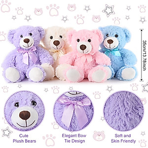 Civaner 4 Pack 14 Inches Christmas Bear Plush Stuffed Animals Cute Soft Bears Bulk for Girls Boys Girlfriend (Pink, Blue, White, Purple)
