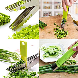 Herb Scissors Set - Kitchen Chopping Shears Multipurpose Herb Cutting Scissors with Stainless Steel 5 Blades and Cover, Cleaning Comb, Green Onion Cutter, Vegetable Peeler Kitchen Gadgets
