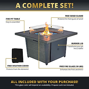 Mazatzal 28IN Square Propane Fire Pit Table 50,000 BTU Small Patio Gas Firepit Table Auto-Ignition Fire Table with Rust-Free Aluminum Tabletop and Weather Cover for Indoor Outside Deck Backyard