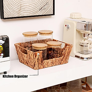 Water Hyacinth Baskets Wicker Baskets for Storage Pantry Baskets Organizing,Toilet Paper Basket with Built-in Handles,Handwoven Wicker Baskets for Shelves Storage,Set of 2 Pcs