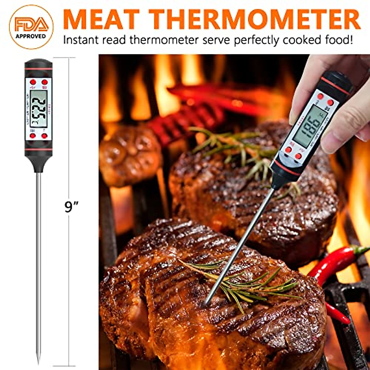 Grilling Accessories,BBQ Accessories with Silicone BBQ Gloves,Grill Mats,Grill mesh Mats,Food Grade Meat Claws, Digital Meat Thermometer, BBQ Grill Tools Set for Barbecue Roasting Baking