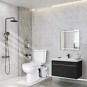 Upflush Macerating Toilet with Pump for Basement with Macerator Pump, 1.28GPF Dual Flush Toilet Tank, Nano Glaze Toilet Bowl, Extension Pipe, 4 Water Inlets for Toilet Kitchen, Sink, Bathtub