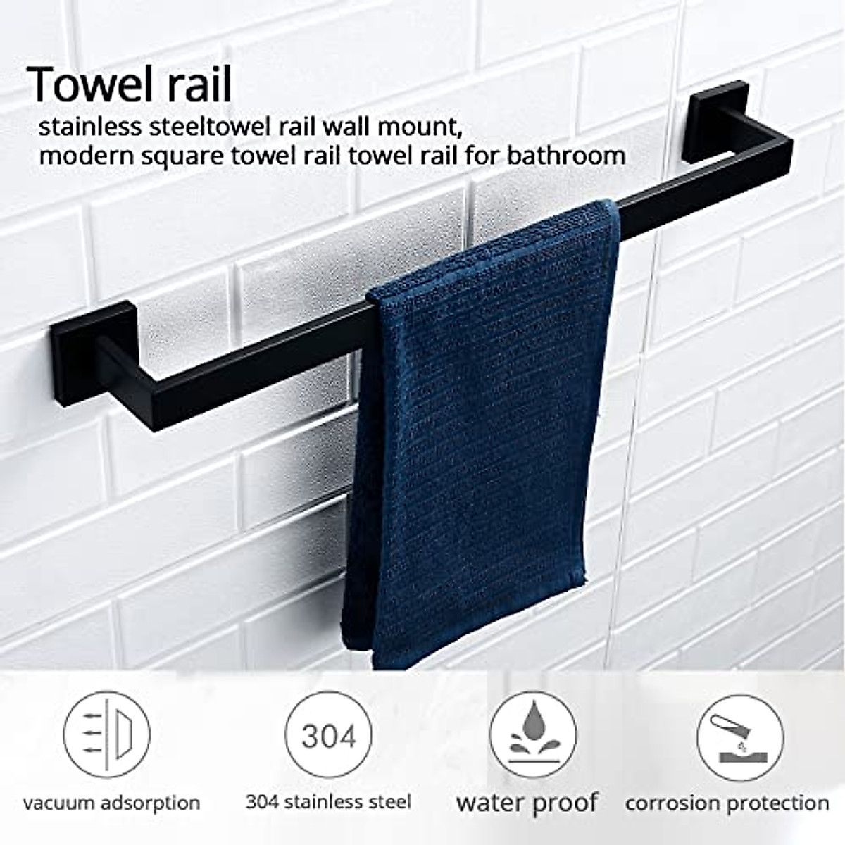 BANOLUX Bath Towel Holder Thicken 24 Inch Single Towel Bar for Bathroom, Bathroom Accessories Heavy Duty Wall Mounted, Matte Black