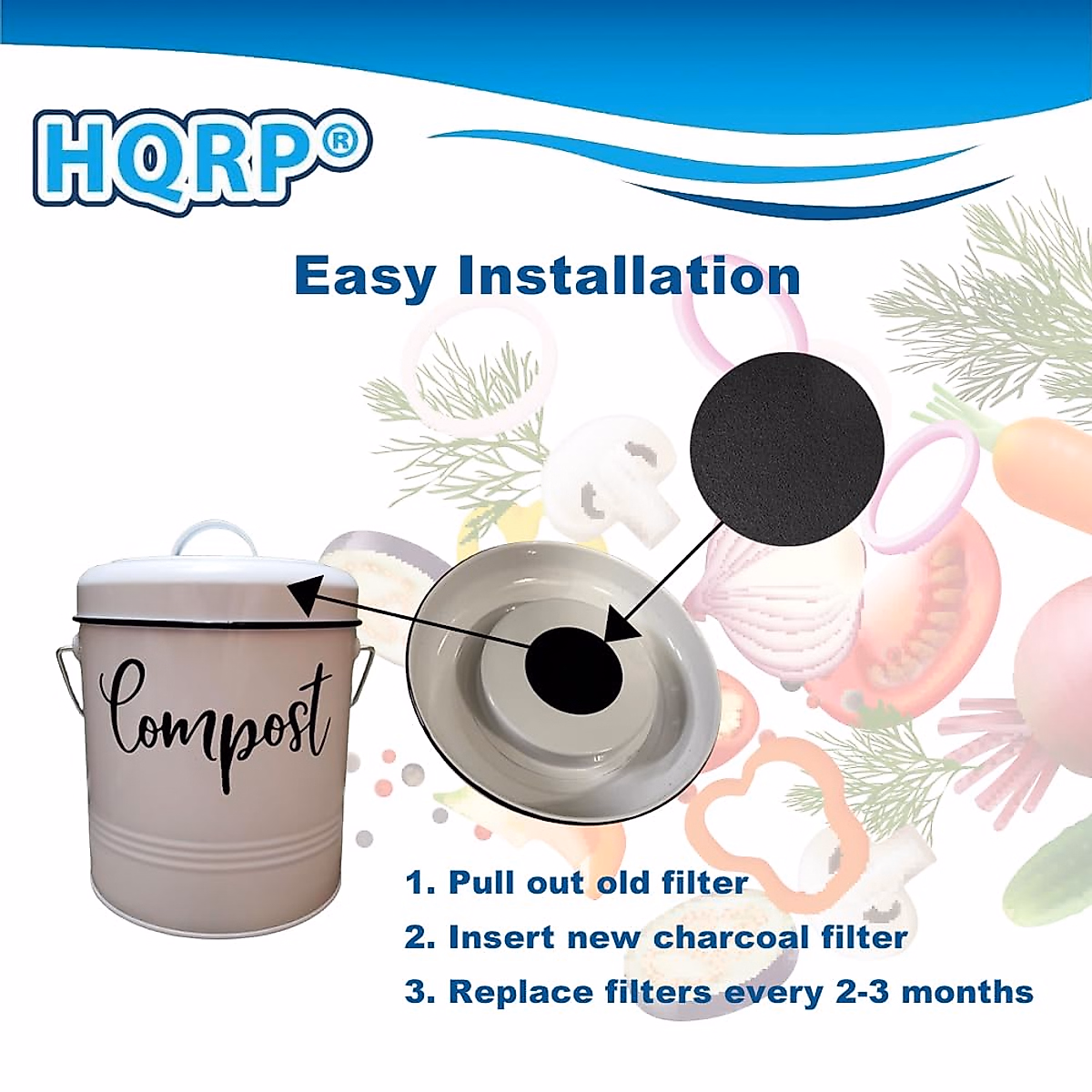 HQRP 6-Pack Charcoal Filters for Compost Bucket 7.25 Inch Round Compost Bin Filter for Kitchen Countertop Pail
